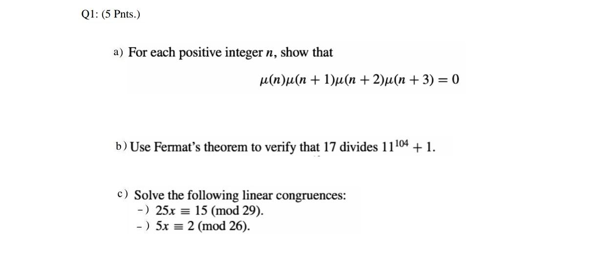 Solved Q1: (5 Pnts.) a) For each positive integer n, show | Chegg.com