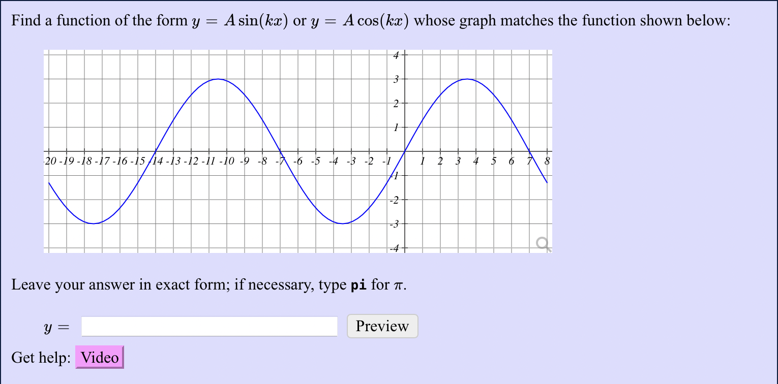 Solved Find a function of the form y=Asin(kx) or y=Acos(kx) | Chegg.com