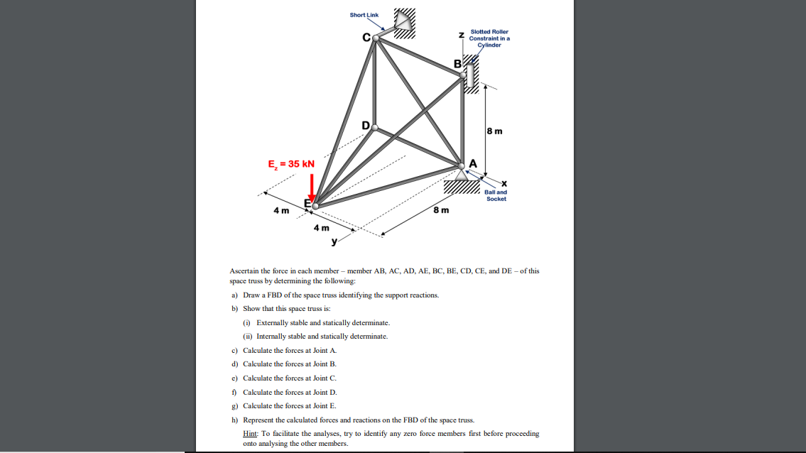 Solved (24 marks) The space truss shown below has a ball and | Chegg.com
