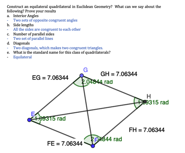 Solved Construct an equilateral quadrilateral in Euclidean | Chegg.com