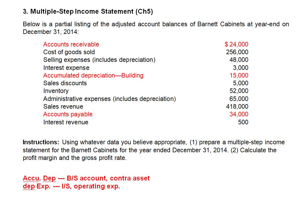 Solved 3. Multiple-Step Income Statement (Ch5) Below is a | Chegg.com