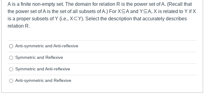 Solved Ais a finite non-empty set. The domain for relation R | Chegg.com