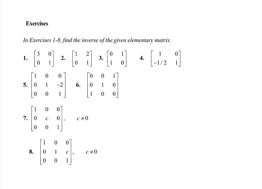 Solved Exercises In Exercises 1-8, find the inverse of the | Chegg.com