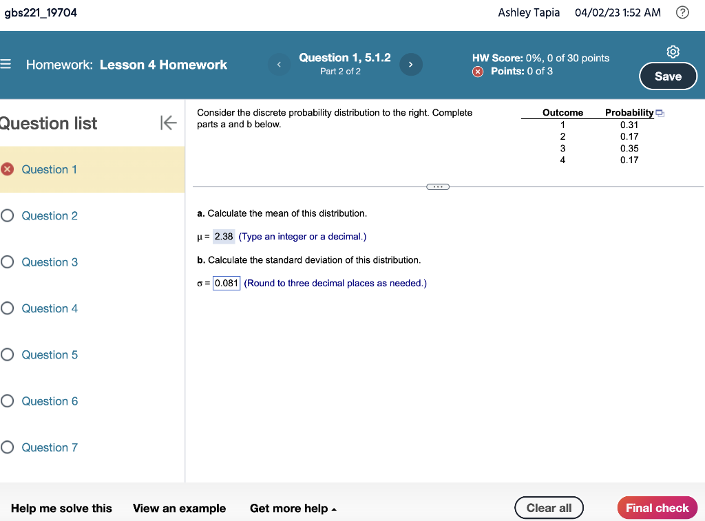 Solved Question 1 Question 2 a. Calculate the mean of this | Chegg.com