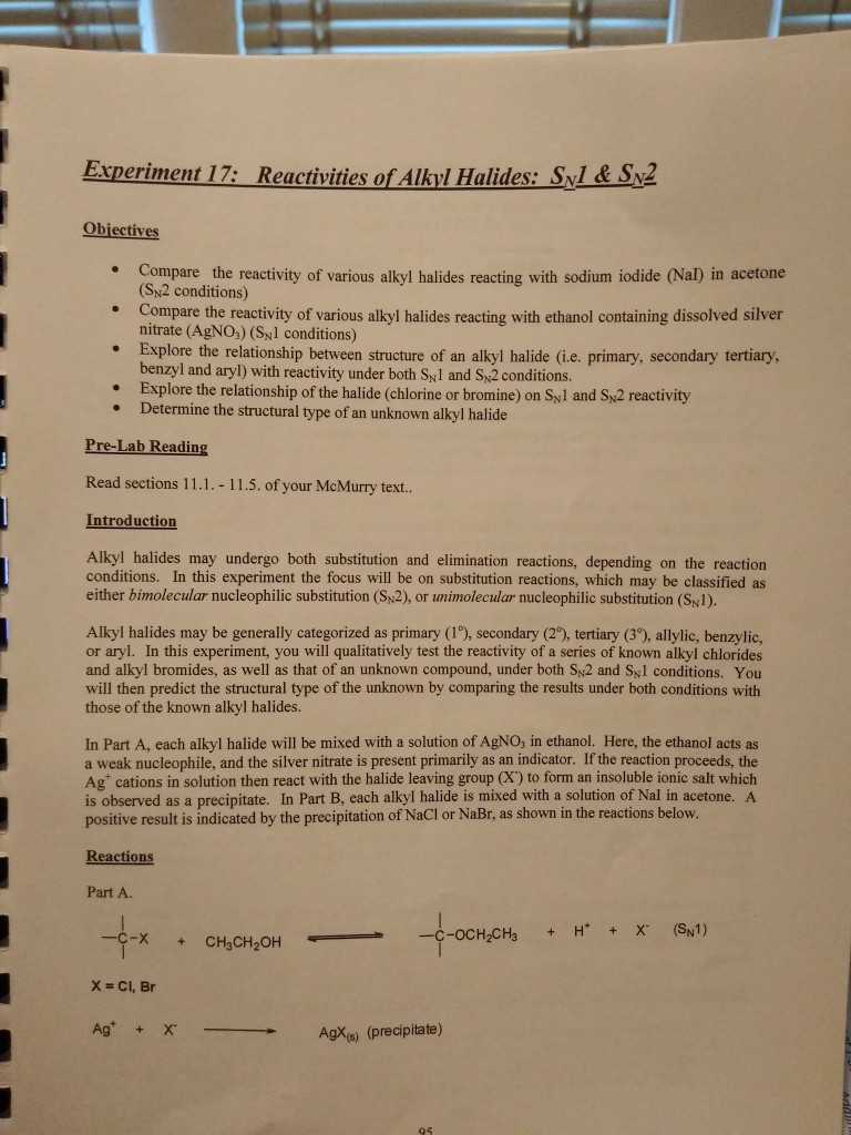 Solved In organic chem lab Reactivities of alkyl halides, | Chegg.com