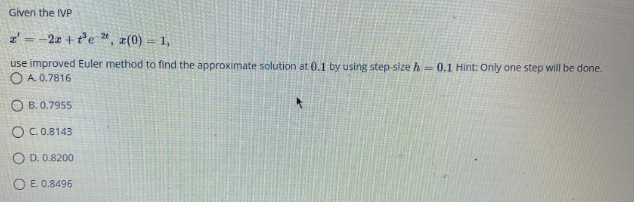 Solved Given the IVP z' --2c +te 2, 2(0) = 1, use improved | Chegg.com
