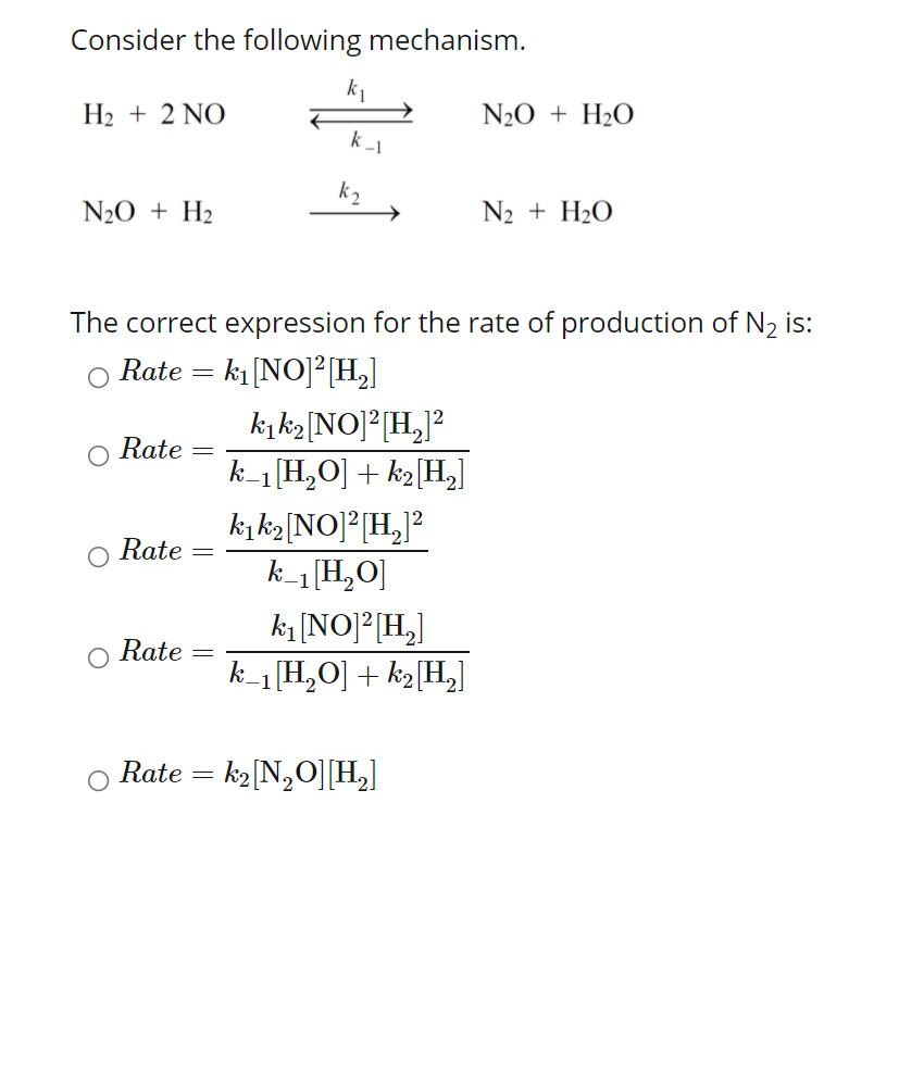 Solved Consider the following mechanism. H2 + 2 NO N2O + H2O | Chegg.com