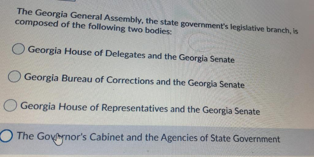 Solved The Georgia General Assembly, the state government's | Chegg.com