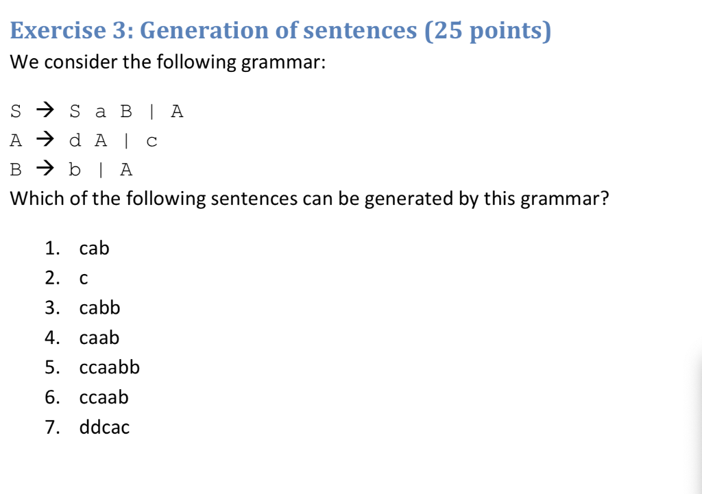 Solved Exercise 3: Generation of sentences (25 points) We | Chegg.com