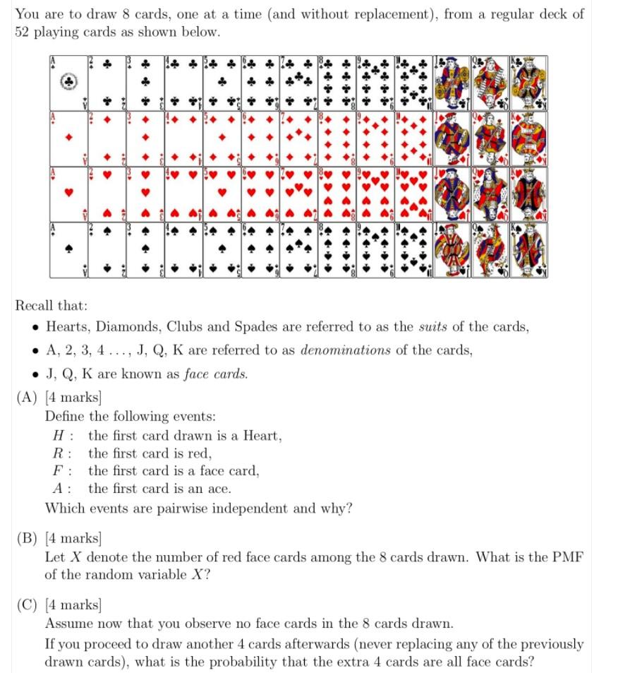Solved You are to draw 8 cards, one at a time (and without | Chegg.com
