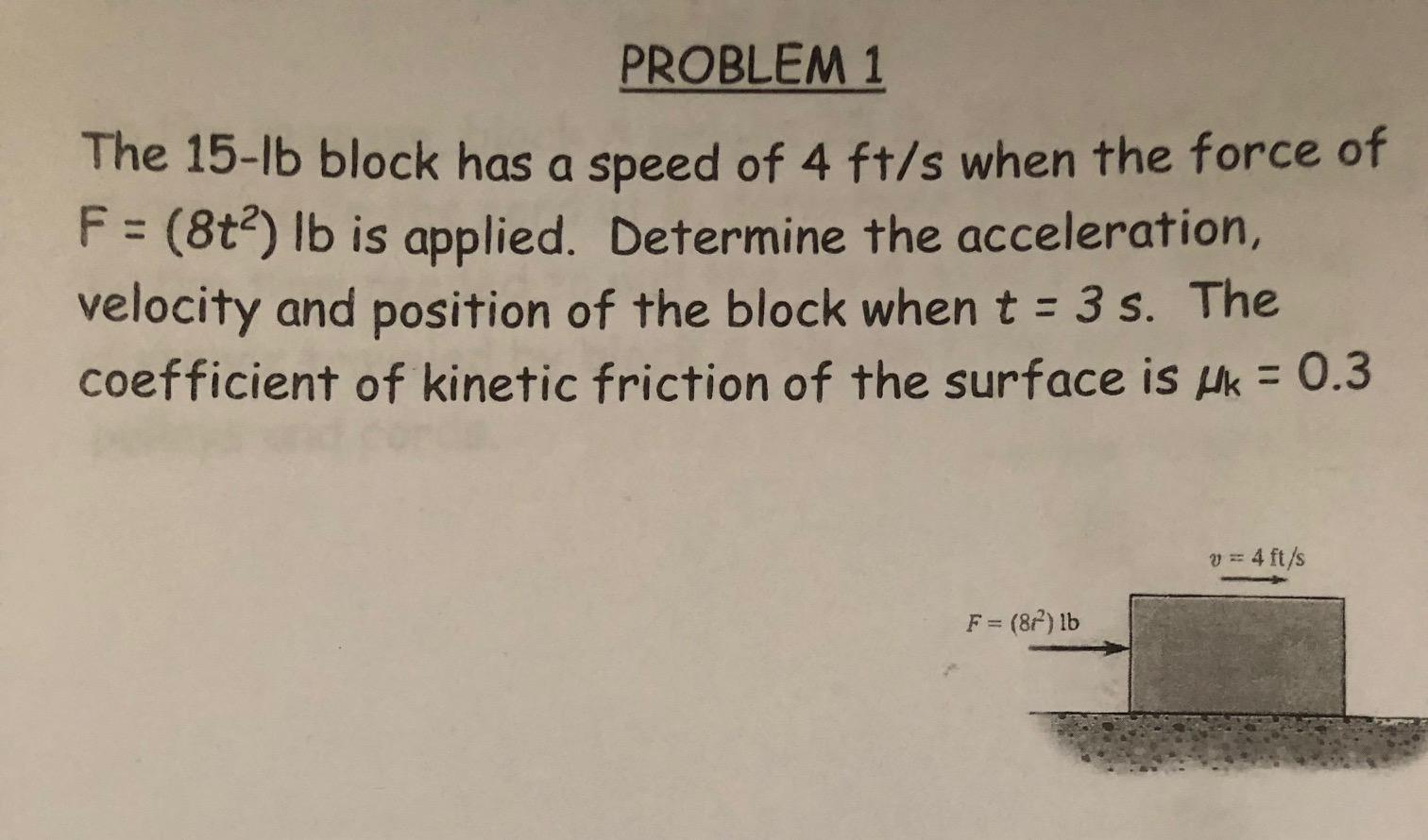 Solved PROBLEM 1 The 15-lb block has a speed of 4 ft/s when | Chegg.com