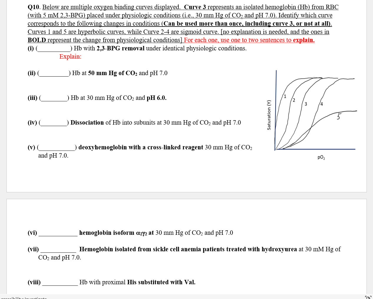 Solved Q10. ﻿Below are multiple oxygen binding curves | Chegg.com