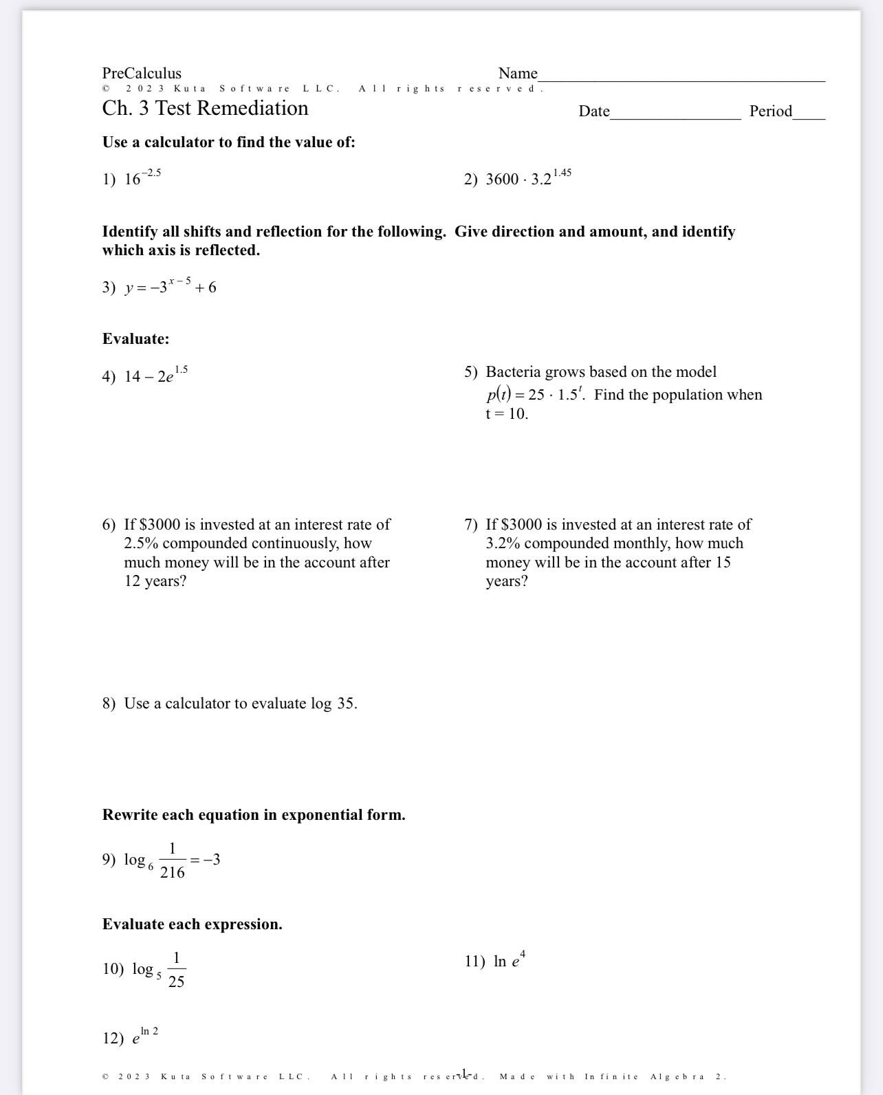 1) 16−2.5 2) 3600⋅3.21.45 Identify all shifts and | Chegg.com