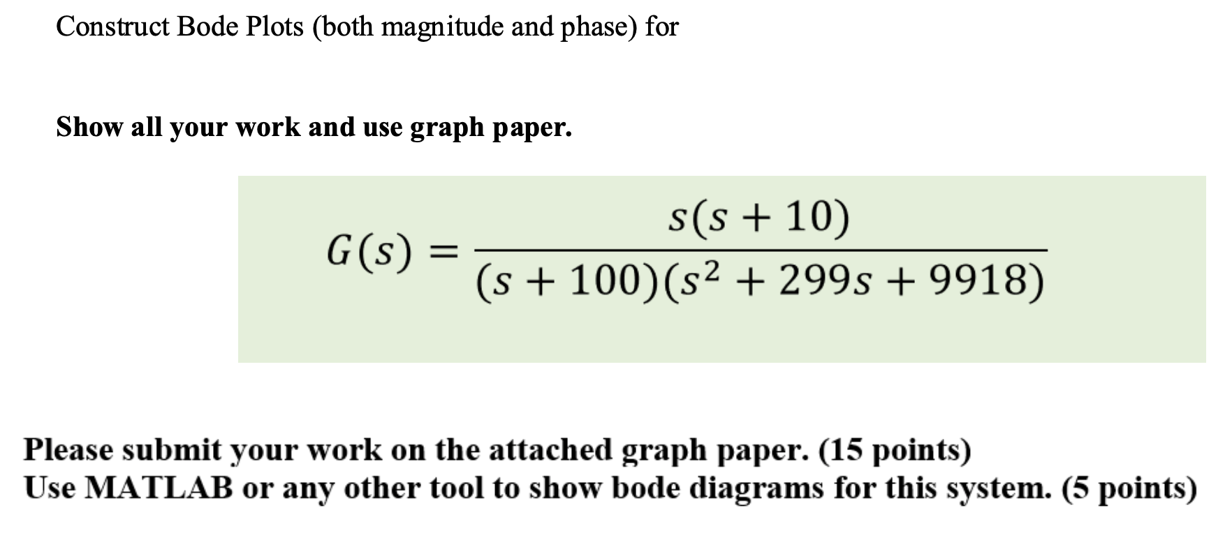 Solved Construct Bode Plots (both magnitude and phase) for | Chegg.com