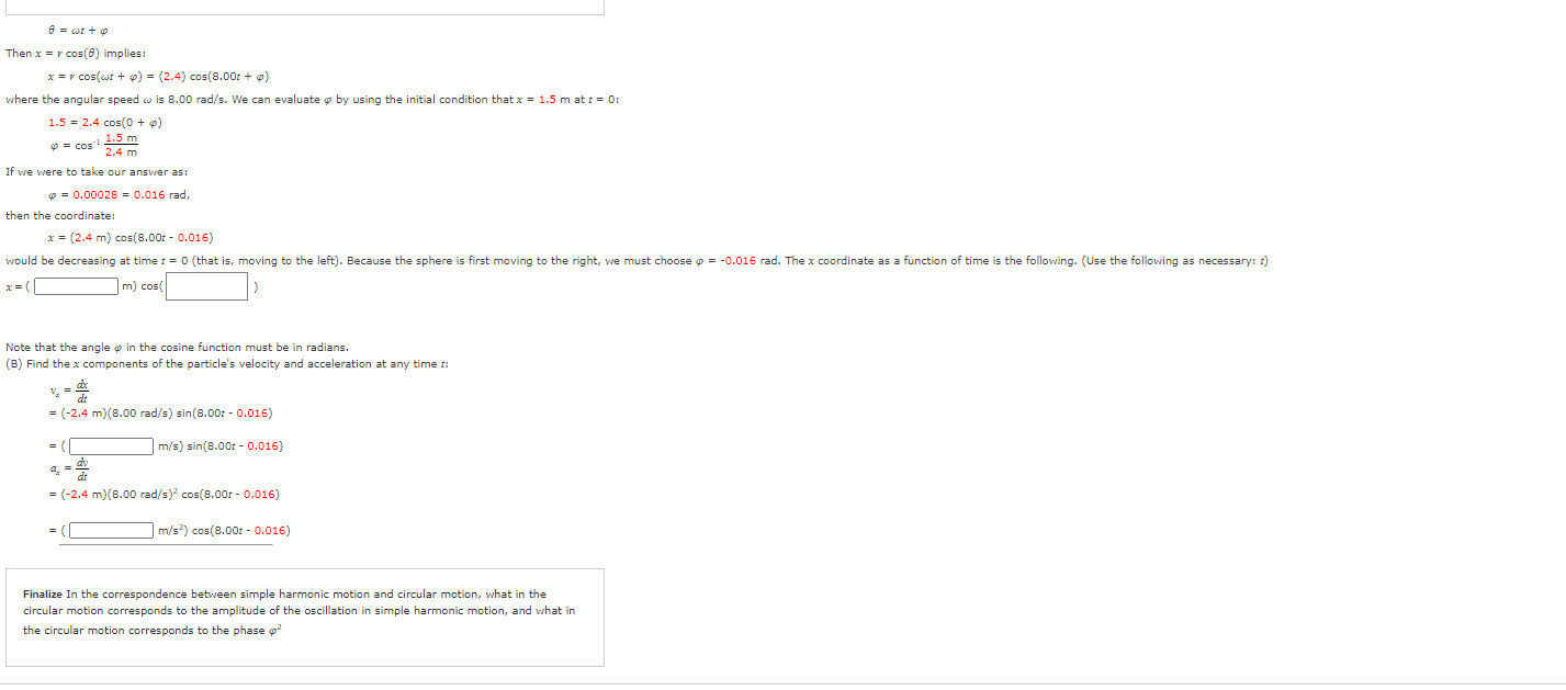 Solved 0 = wt + Then x = y cos(@) implies: x = x cos(wr + 4) | Chegg.com