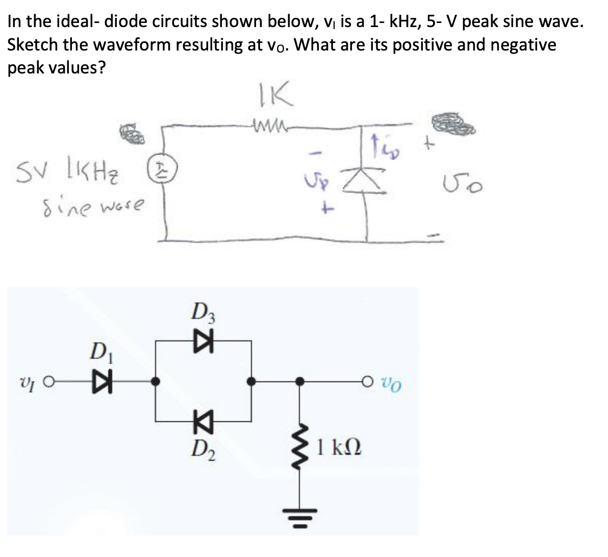 Solved In the ideal- diode circuits shown below, vl is a | Chegg.com