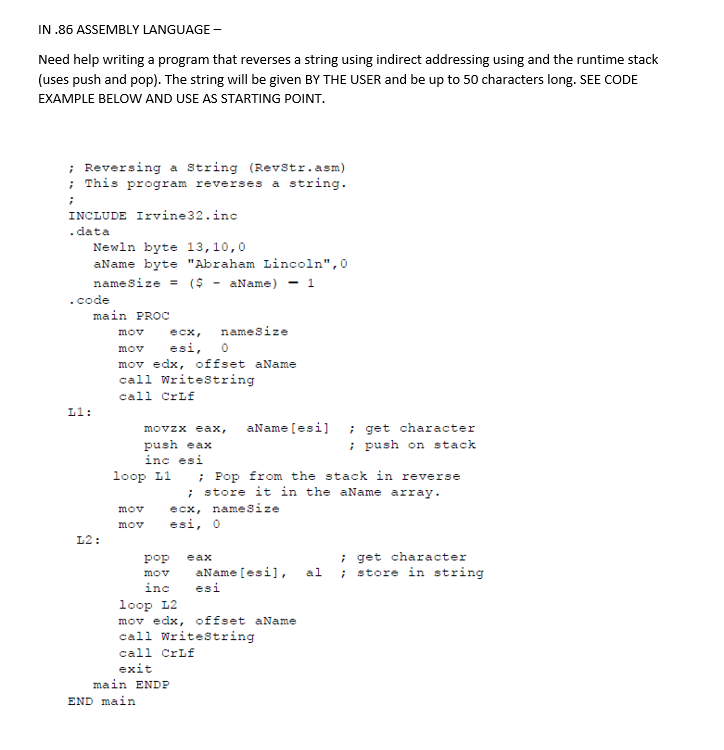 Solved In 86 Assembly Language Need Help Writing A Program