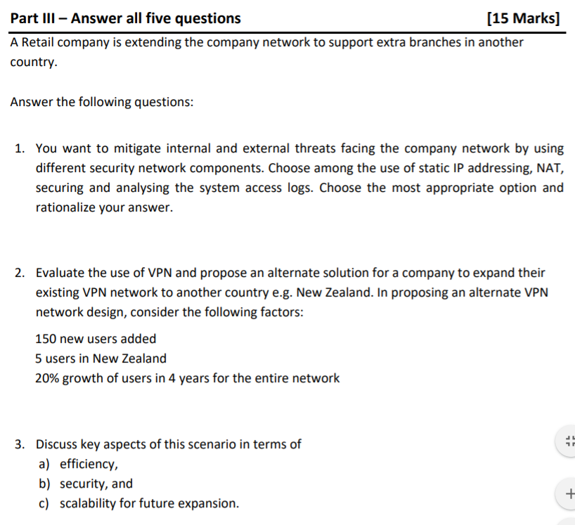 Solved Part III - Answer all five questions (15 Marks] A | Chegg.com