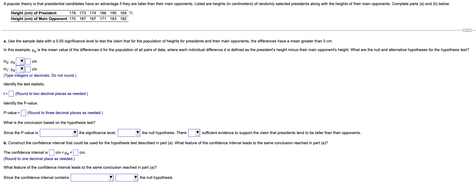 Solved H0:μd⨿−cmH1:μd (Type integers or decimals. Do not | Chegg.com