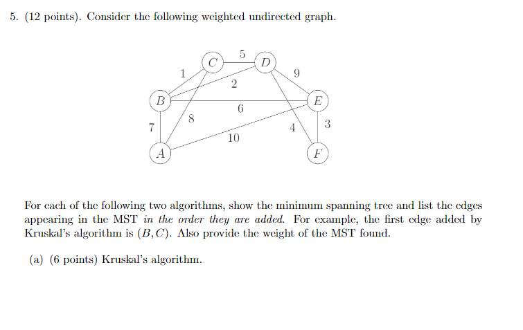 Solved 5. (12 points). Consider the following weighted | Chegg.com
