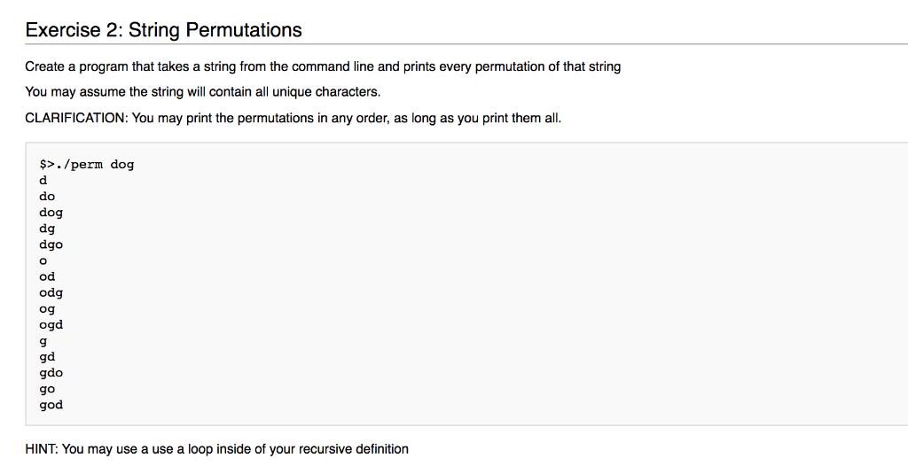 Exercise 2: String Permutations Create a program that | Chegg.com