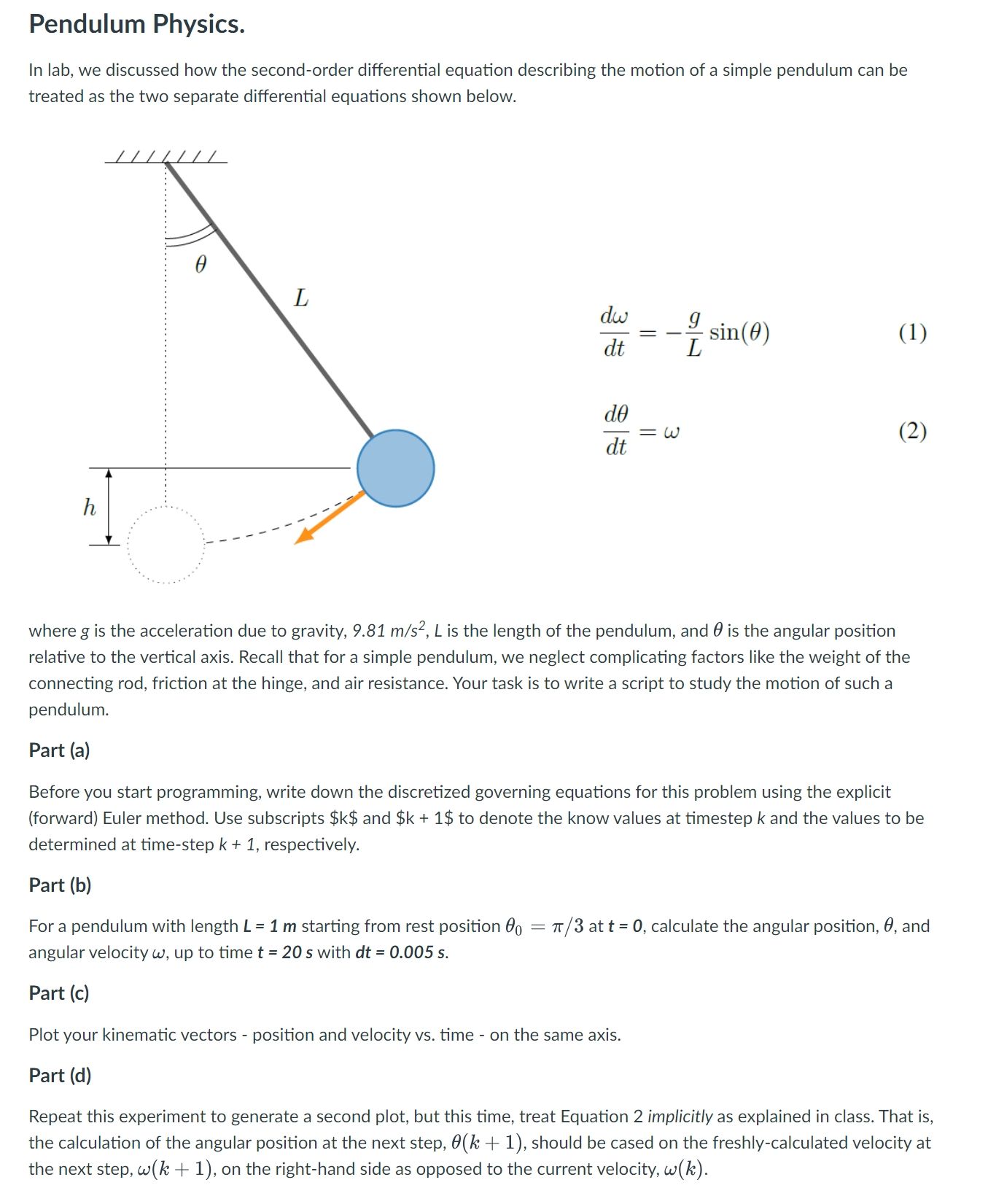 Solved Problem. Solve using matlab please. Pendulum | Chegg.com Solved Problem. Solve using matlab please. Pendulum | Chegg.com