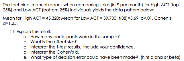 Solved The technical manual reports when comparing sales (in | Chegg.com