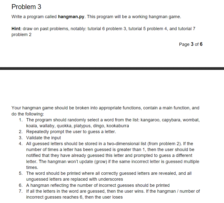 Solved Problem 3Write a program called hangman.py. This | Chegg.com