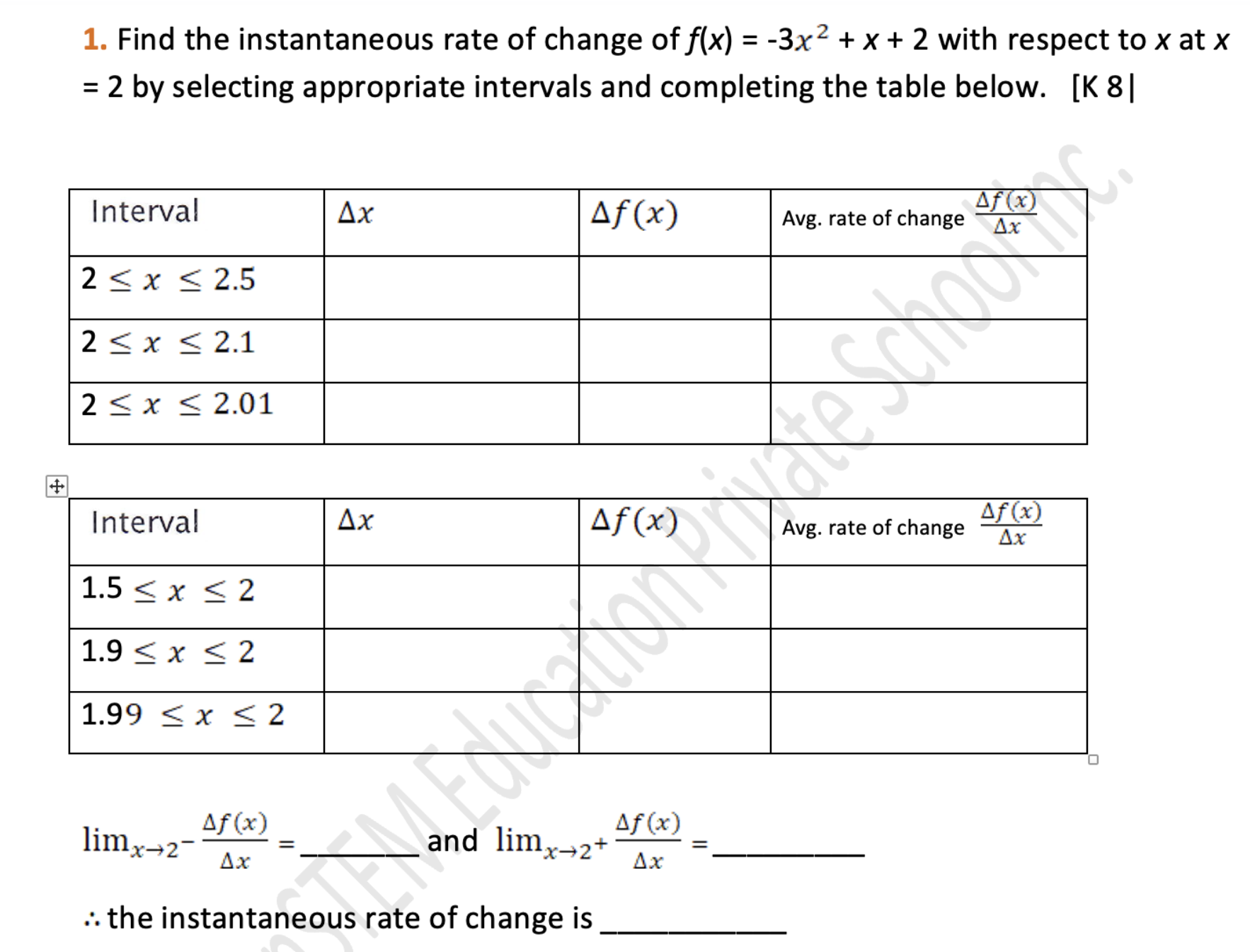 Solved 1. Find the instantaneous rate of change of | Chegg.com