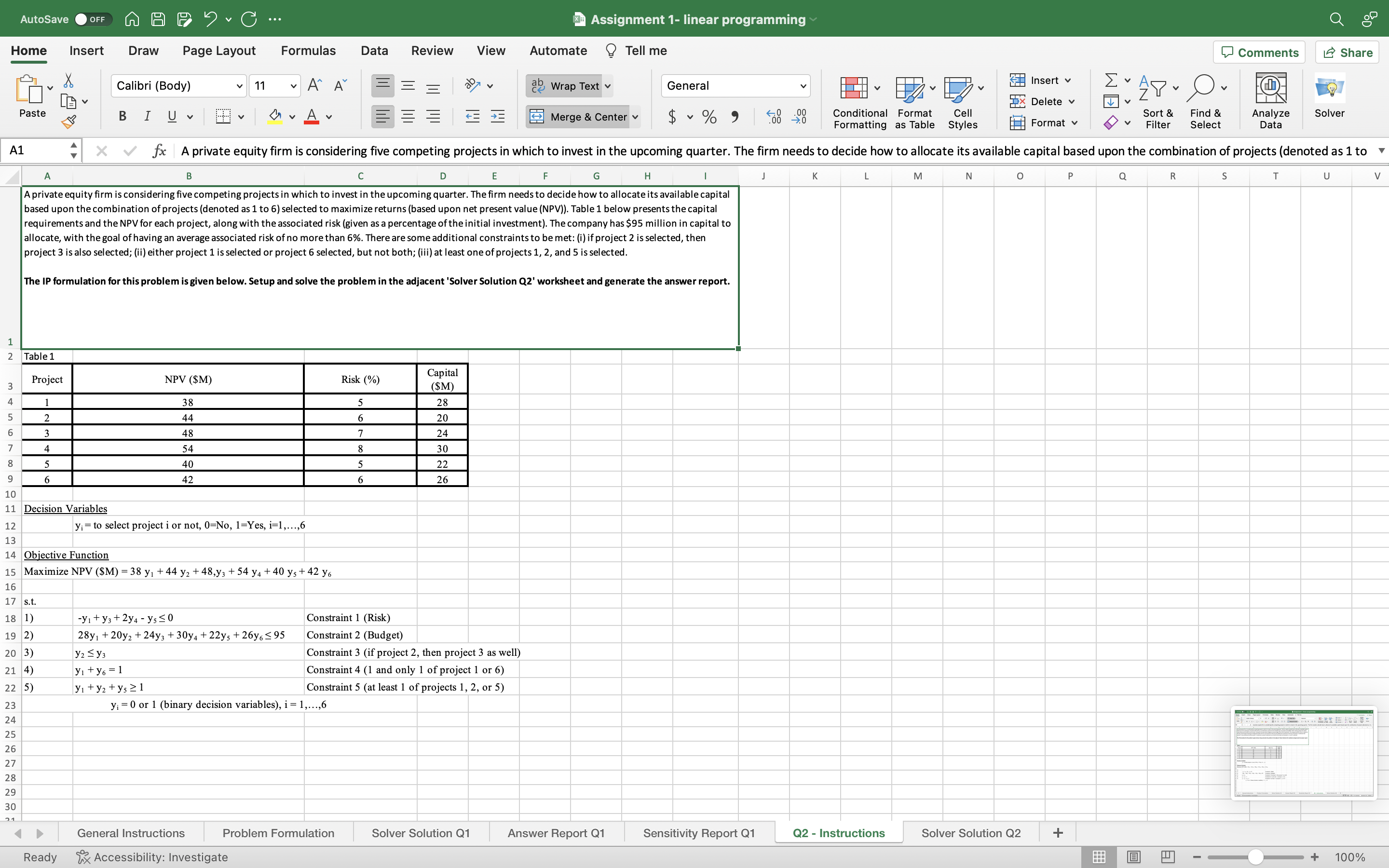 AutoSave Assignment 1- linear programming Home Insert | Chegg.com