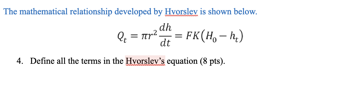 Solved The mathematical relationship developed by Hvorslev | Chegg.com