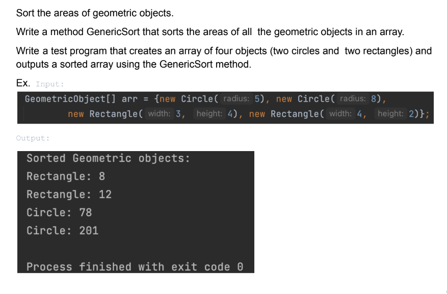 Solved Sort the areas of geometric objects. Write a method | Chegg.com