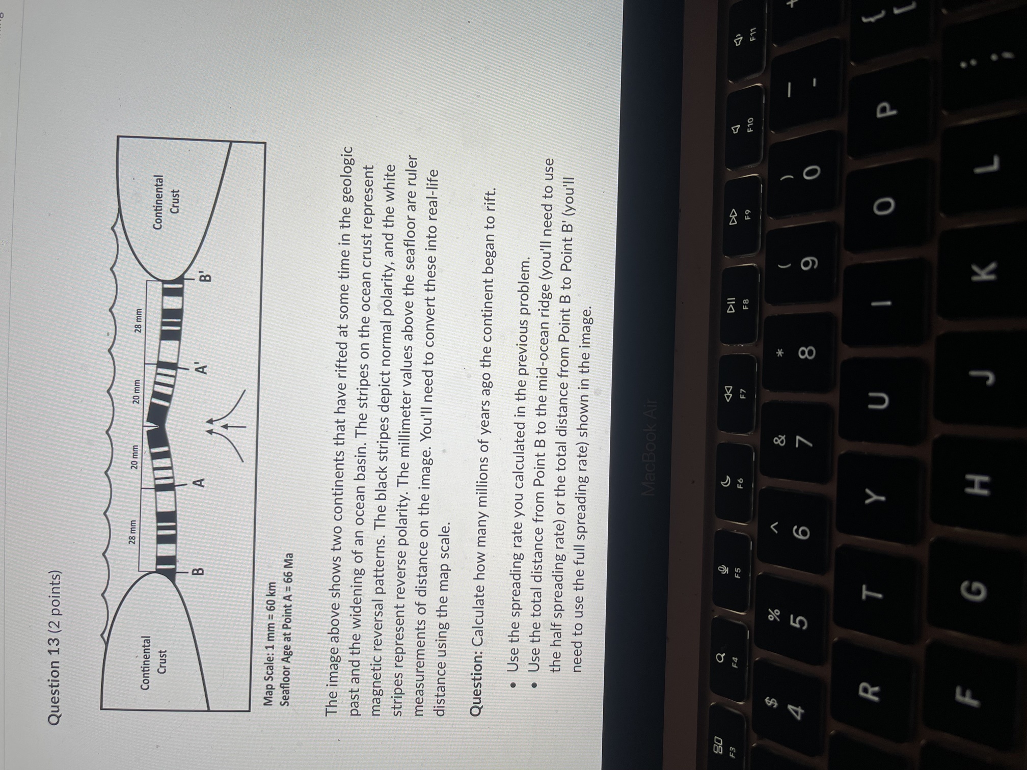 Solved Question 13 ( 2 points) Seafloor Age at Point A =66Ma | Chegg.com