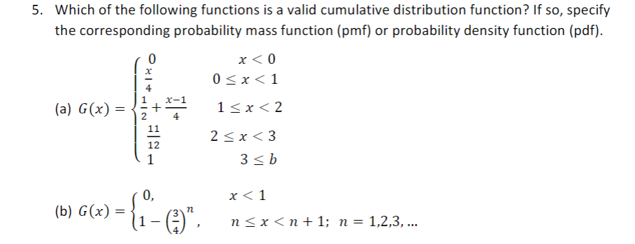 Solved 5. Which of the following functions is a valid | Chegg.com