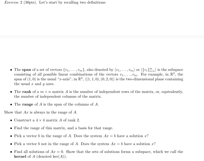 Solved Exercise 2 (30pts). ﻿Let's start by recalling two | Chegg.com