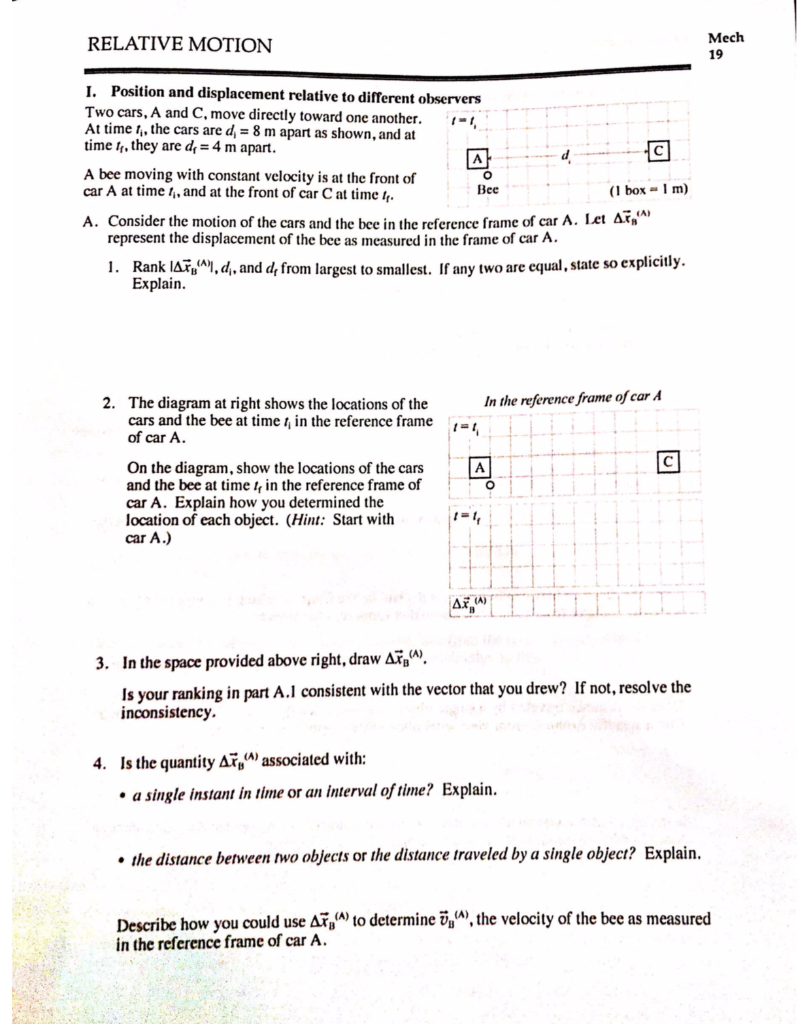 Solved RELATIVE MOTION Mech 19 1. Position and displacement | Chegg.com