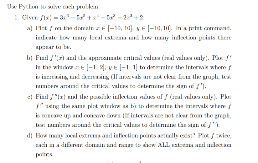 Use Python to solve each problem. 1. Given f(x) = | Chegg.com