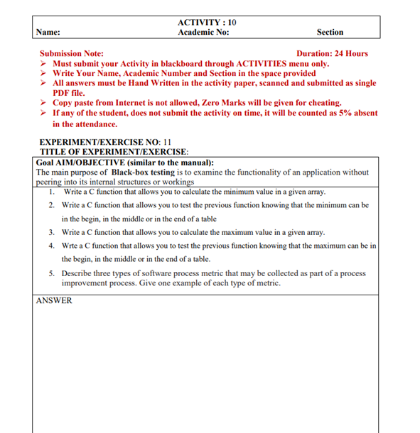 Solved ACTIVITY: 10 Academic No: Name: Section Submission | Chegg.com