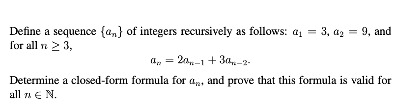 Solved Define a sequence {an} of integers recursively as | Chegg.com