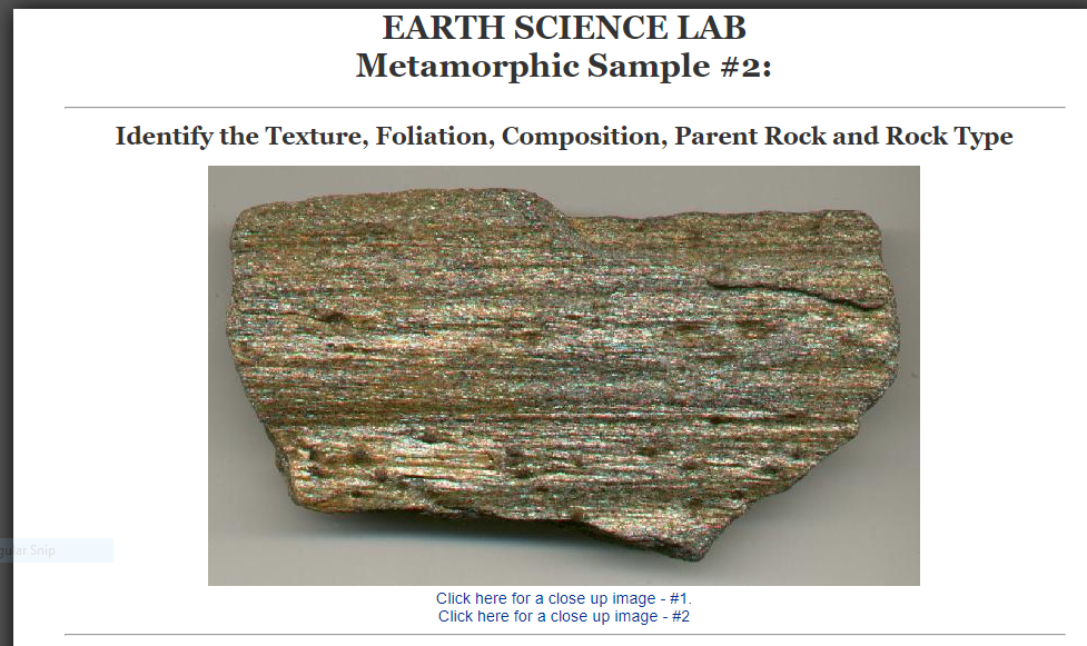 Solved EARTH SCIENCE LAB Metamorphic Sample #2: Identify the | Chegg.com