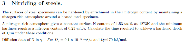 Solved 3 Nitriding of steels. The surfaces of steel | Chegg.com
