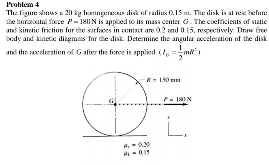 Solved Problem 4 The figure shows a 20 kg homogeneous disk | Chegg.com