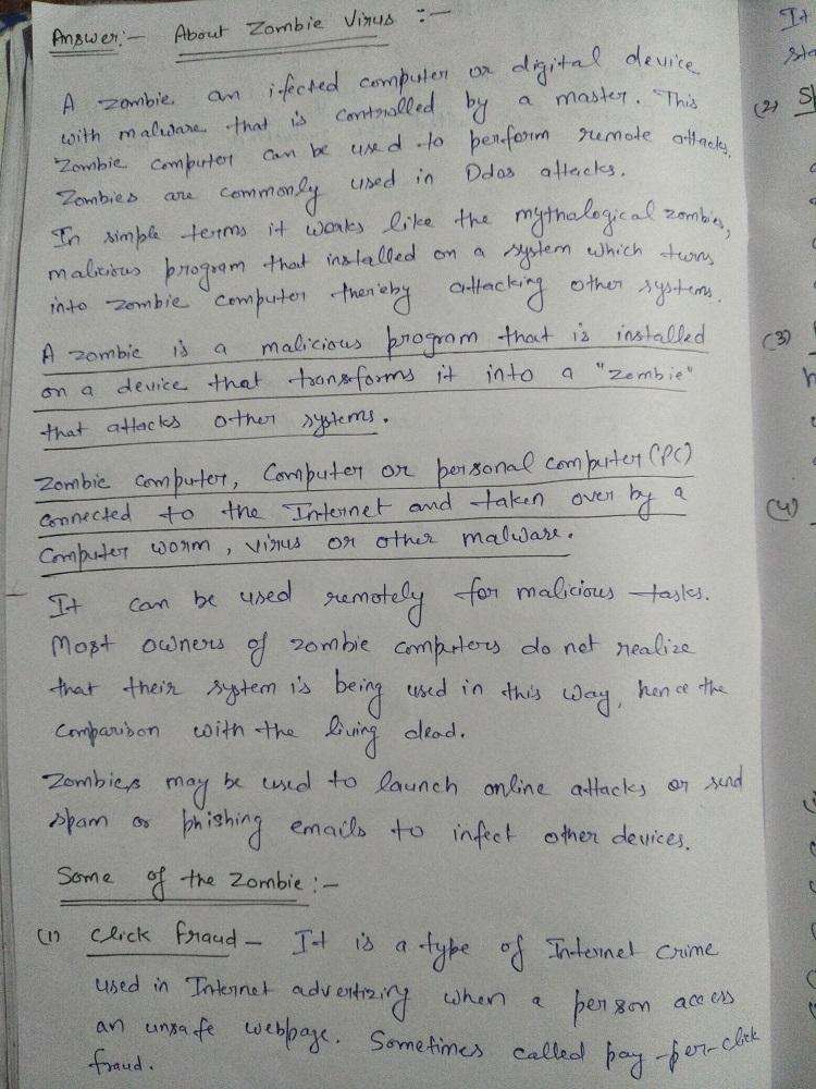 Solved Answer. About Zombie Virus A zombie. with malware | Chegg.com