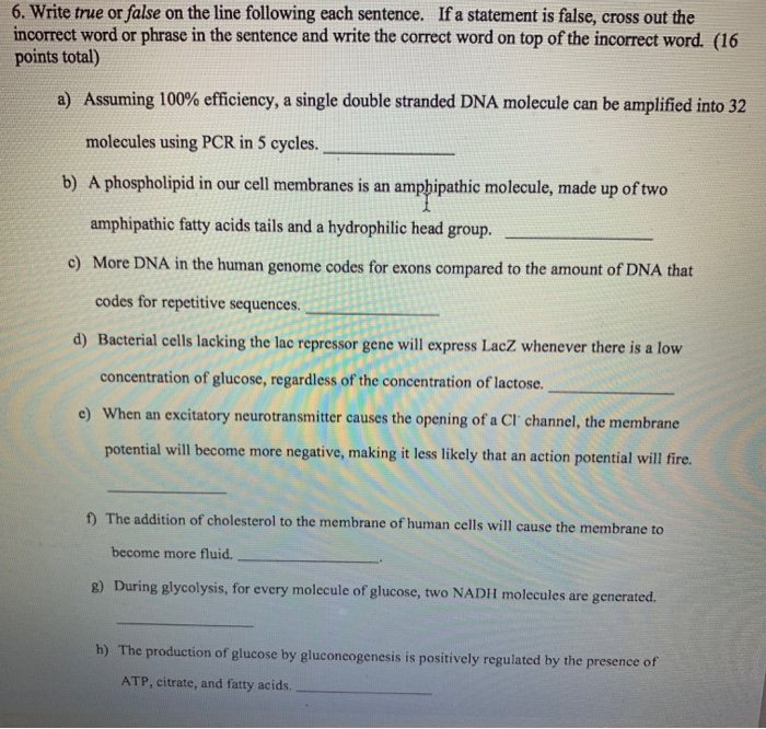 Solved 6. Write true or false on the line following each | Chegg.com