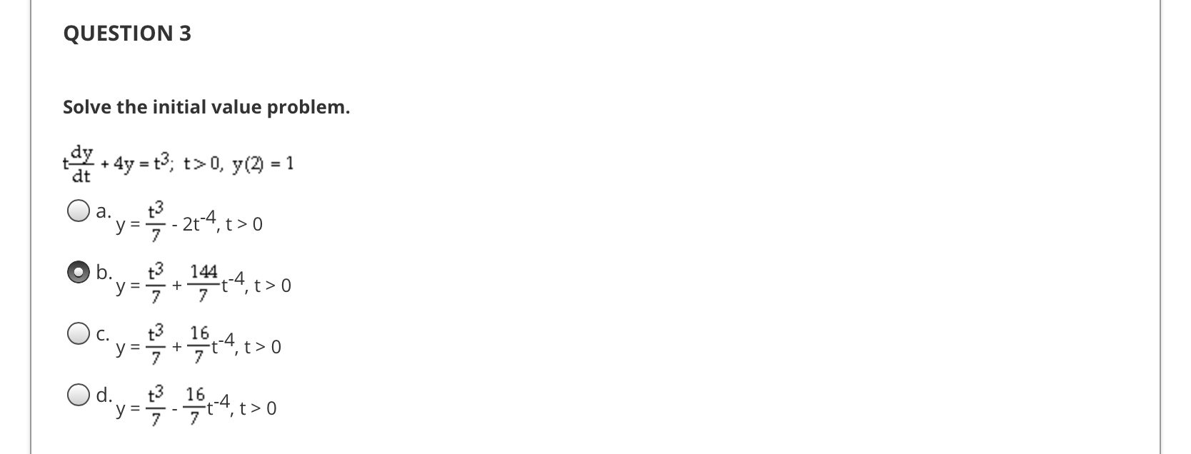 Solved QUESTION 3 Solve the initial value problem. ty + 4y = | Chegg.com