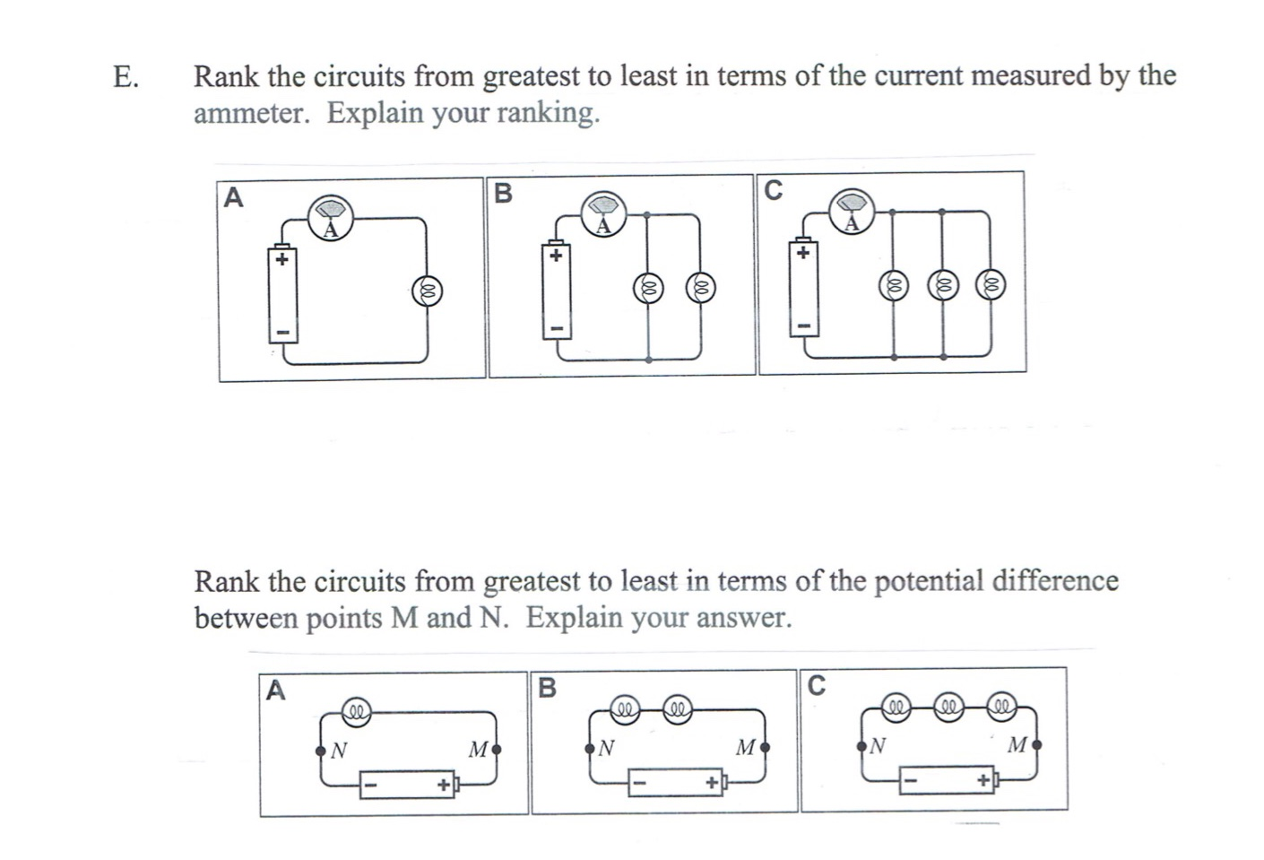 Solved E. Rank the circuits from greatest to least in terms | Chegg.com