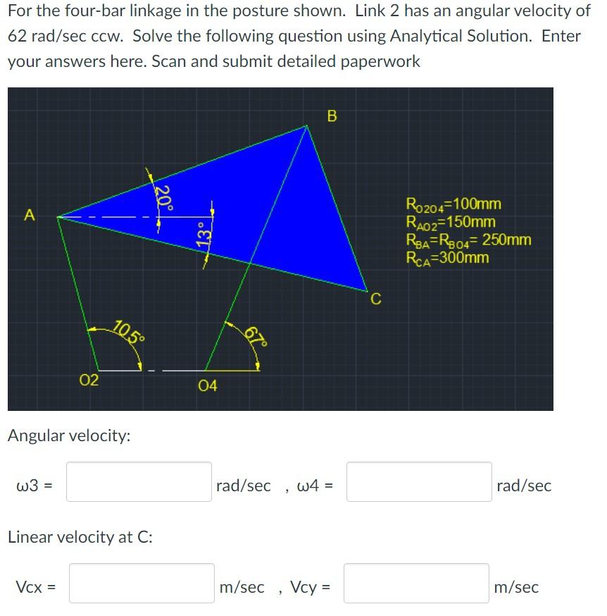 Solved For the four-bar linkage in the posture shown. Link 2 | Chegg.com