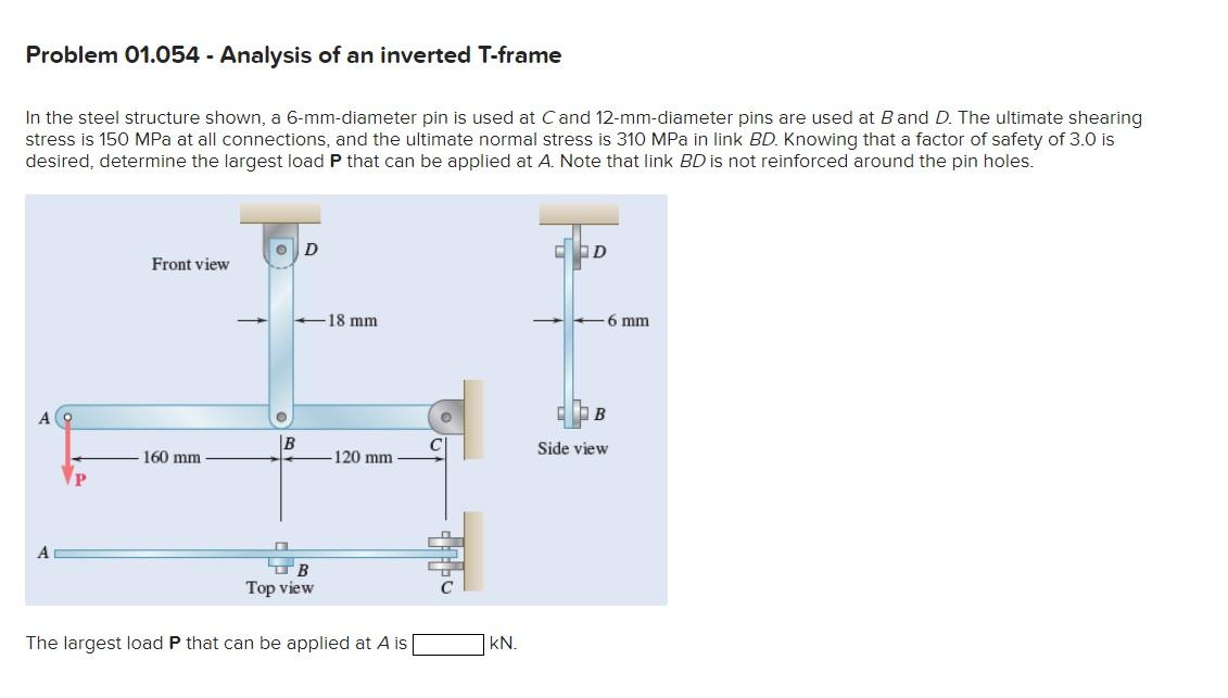 Solved Problem 01.054 - Analysis of an inverted T-frame In | Chegg.com
