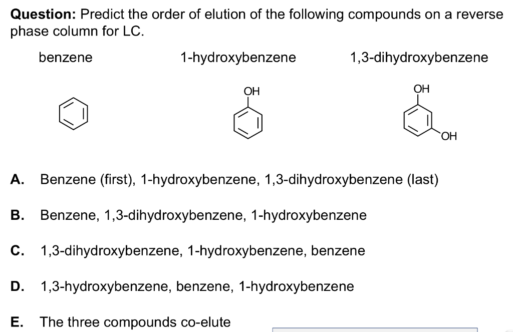 Solved Question: Predict the order of elution of the | Chegg.com
