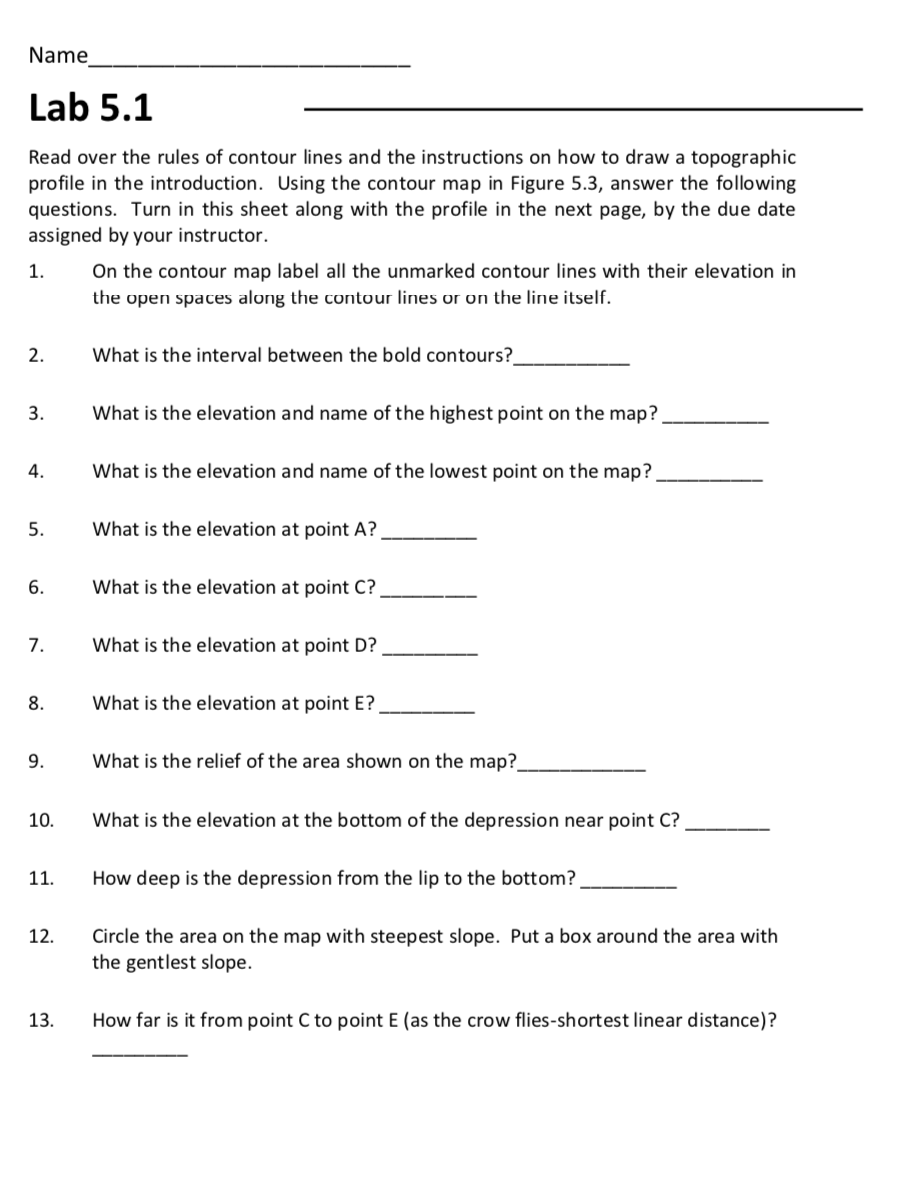 Solved Name Lab 5.1 Read over the rules of contour lines and | Chegg.com
